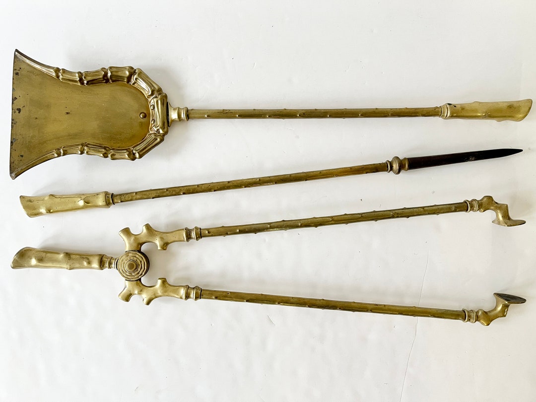 Ca. 1920s Hollywood Regency Wood Branch Form Cast Brass Fireplace Tools ...
