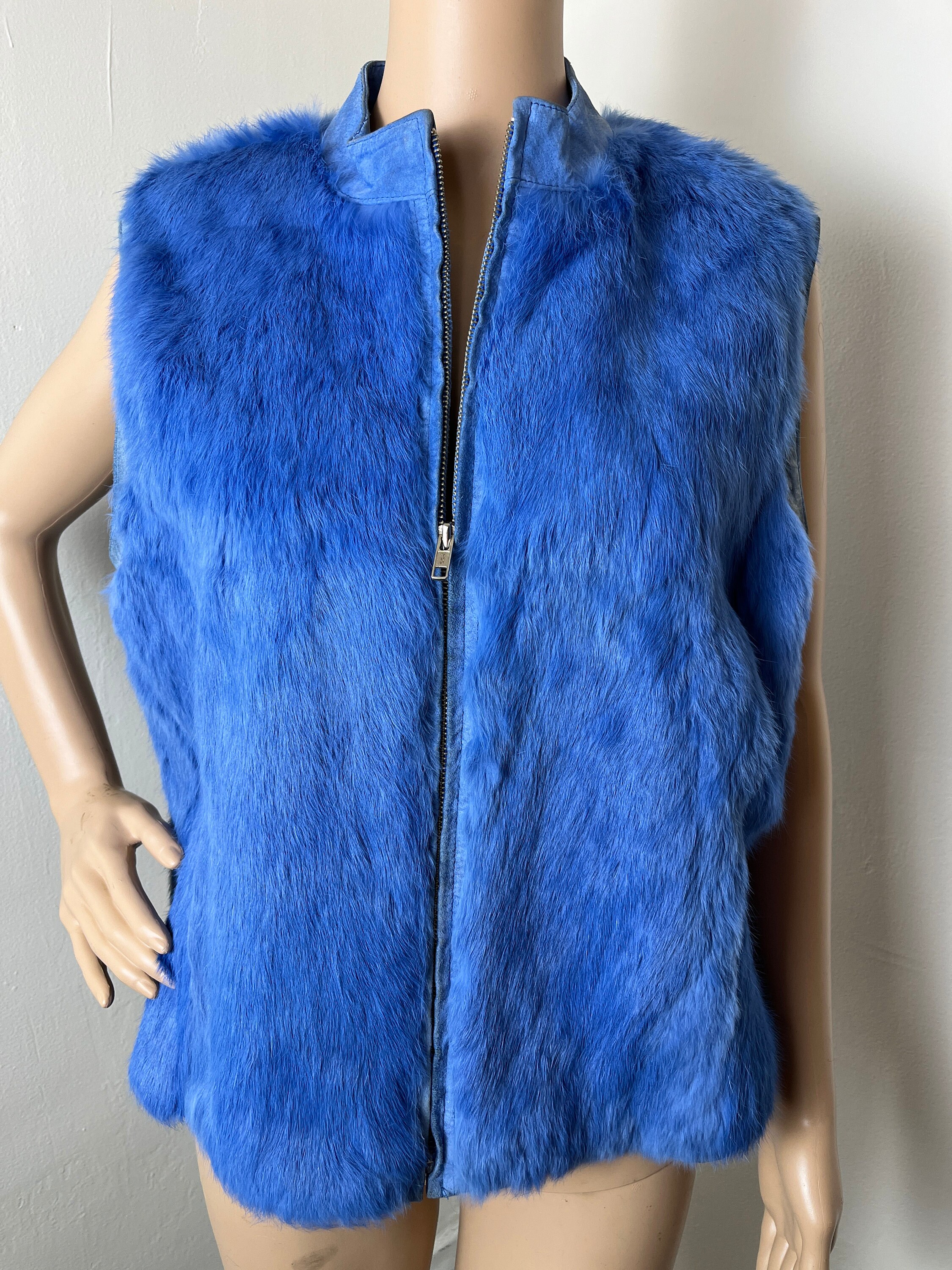 Y2K Cerulean Rabbit Fur & Suede Vest by Yvonne Marie Vintage Women's ...