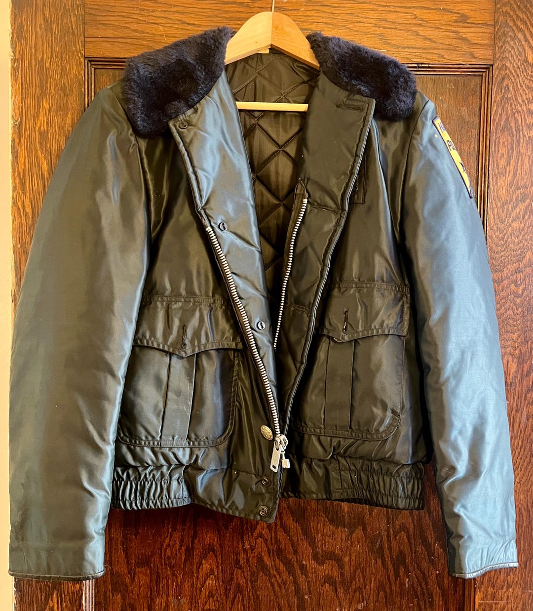 Vintage Men's/unisex Police Bomber Jacket - Fuzzy Collar - Insulated ...