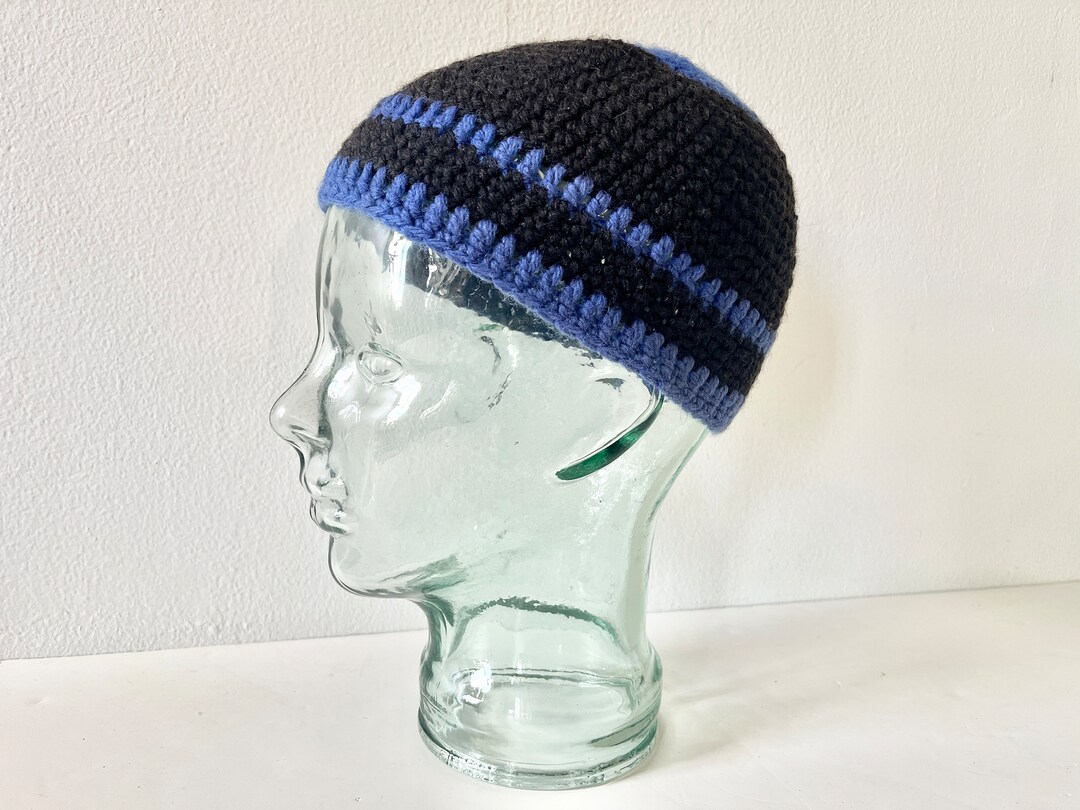 Vtg Yves Saint Laurent Wool Knit Skull Cap Circa 1970s Black and Blue ...
