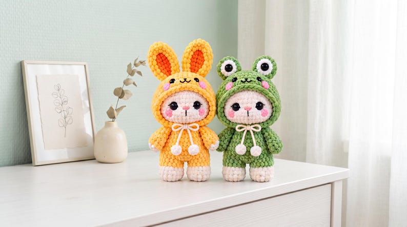 Bunny and Frog Crochet Pattern PDF, 2 Plush Costume Dolls, Chenille ...