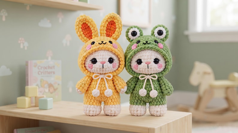 Bunny and Frog Crochet Pattern PDF, 2 Plush Costume Dolls, Chenille ...