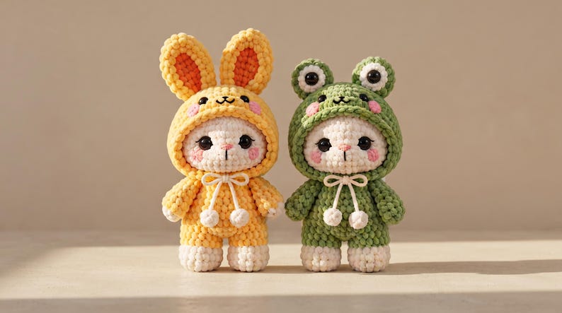 Bunny and Frog Crochet Pattern PDF, 2 Plush Costume Dolls, Chenille ...