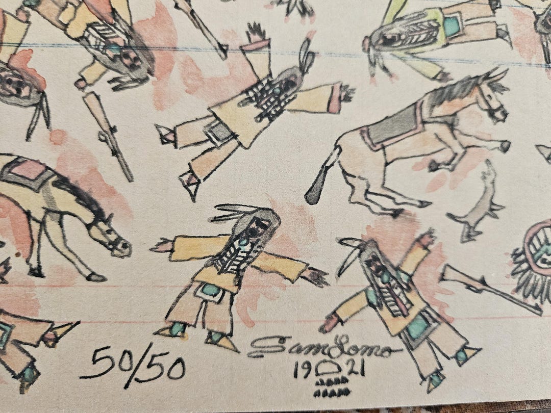 Sioux Ledger Drawing, Signed, Sam Lomo 1921, 50/50 - Etsy