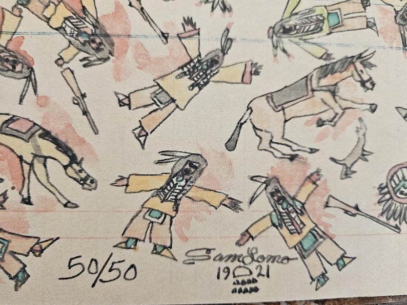 Sioux Ledger Drawing, Signed, Sam Lomo 1921, 50/50 - Etsy