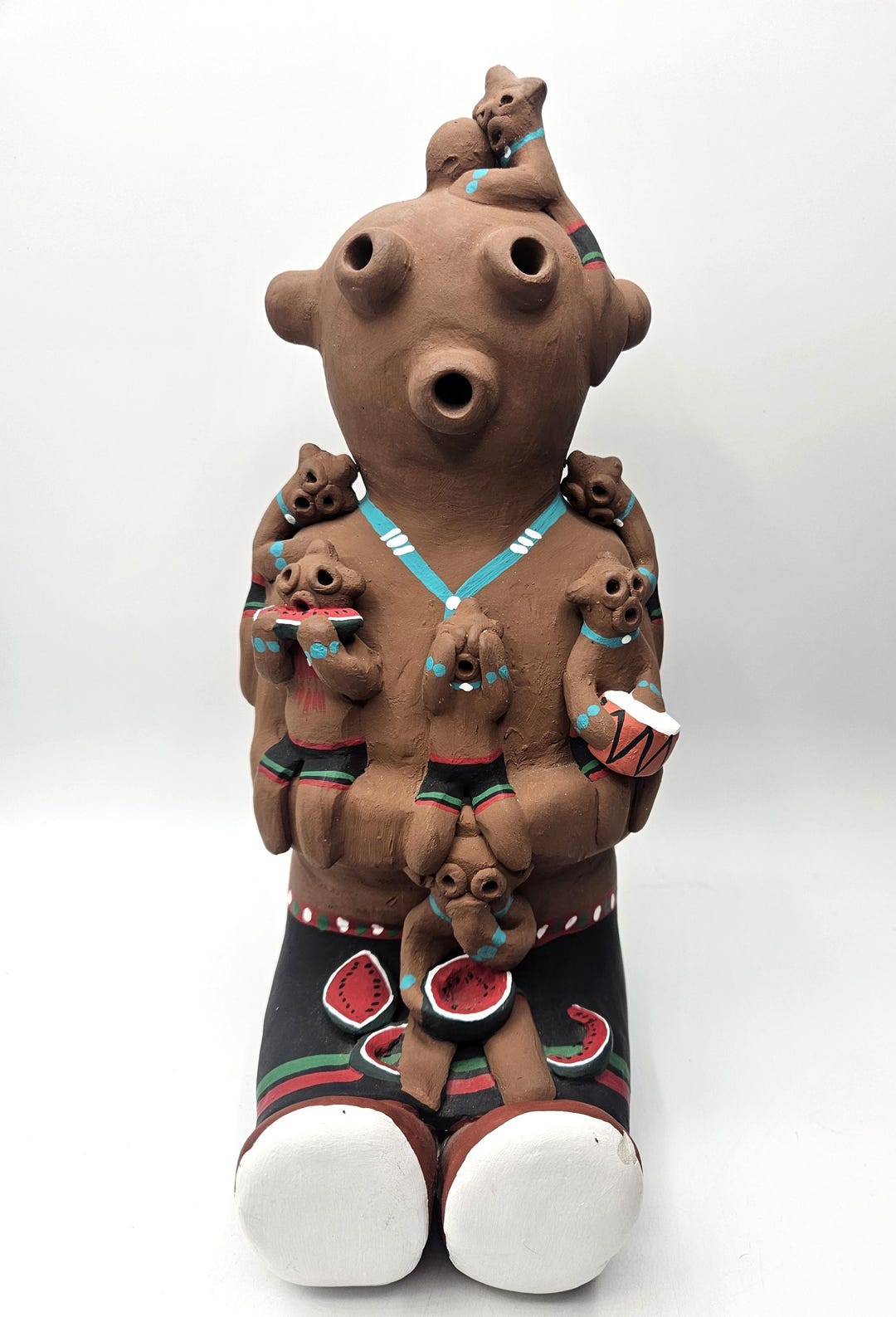 Vintage, Artist Signed, Acoma Pueblo, Large Mudhead Storyteller Figure ...