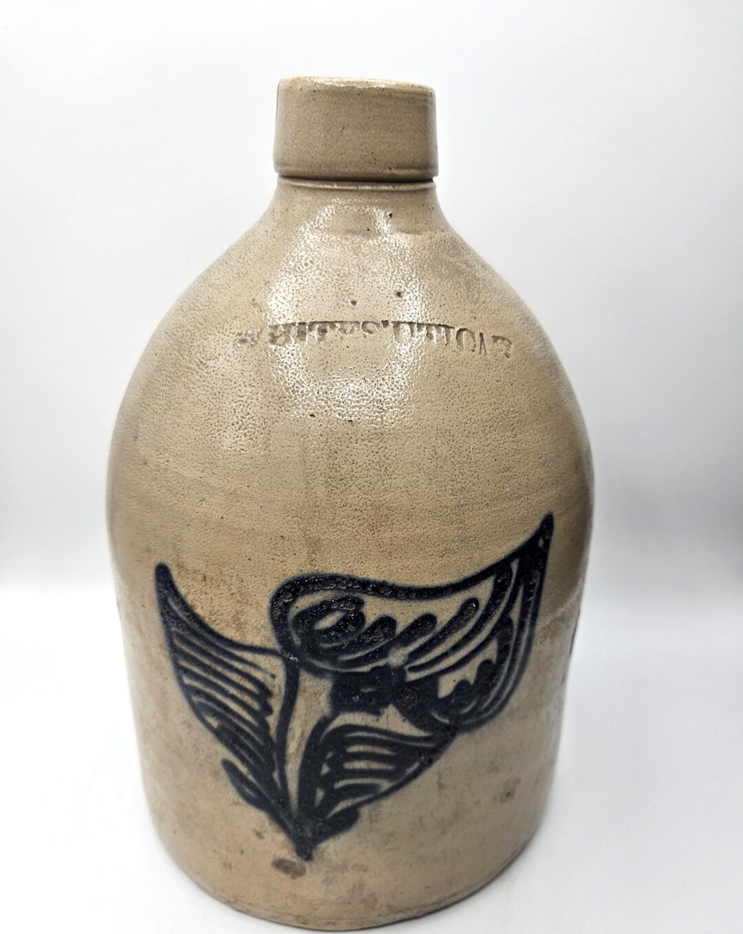Whites Utica NY, Stoneware Jug, With Cobalt Blue Floral Motif, Circa ...