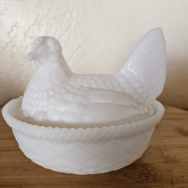 Milk Glass Hen - Etsy