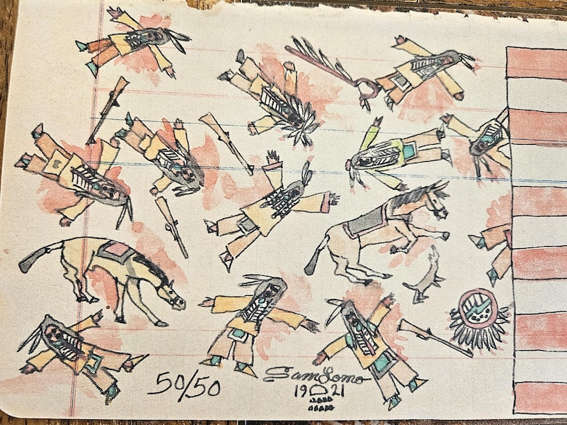 Sioux Ledger Drawing, Signed, Sam Lomo 1921, 50/50 - Etsy