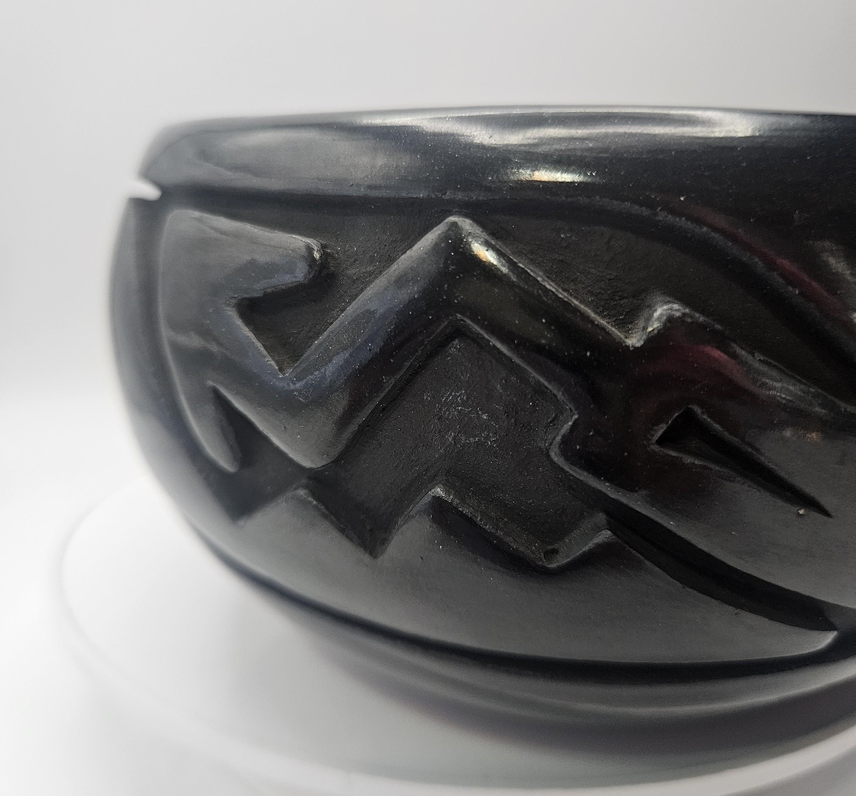 Santa Clara Pueblo Black Ware Pottery Bowl, Carved Avanyu Serpent ...