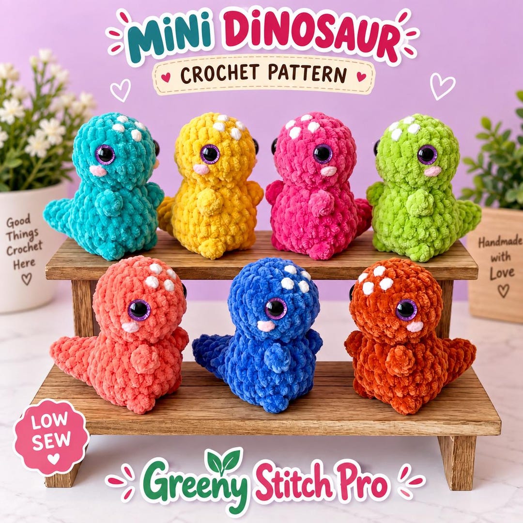 Dinosaur Crochet Pattern PDF, Low Sew Amigurumi Dino Plushie Pattern ...