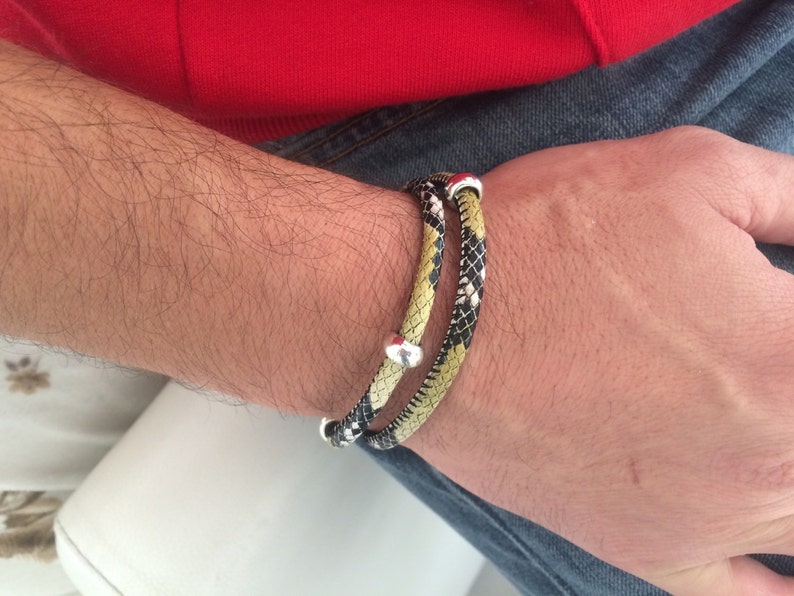 FOR HIM BRACELET, Bracelet for Men, Unisex, Eco Python Leather Bracelet, Handmade Jewelry for ...