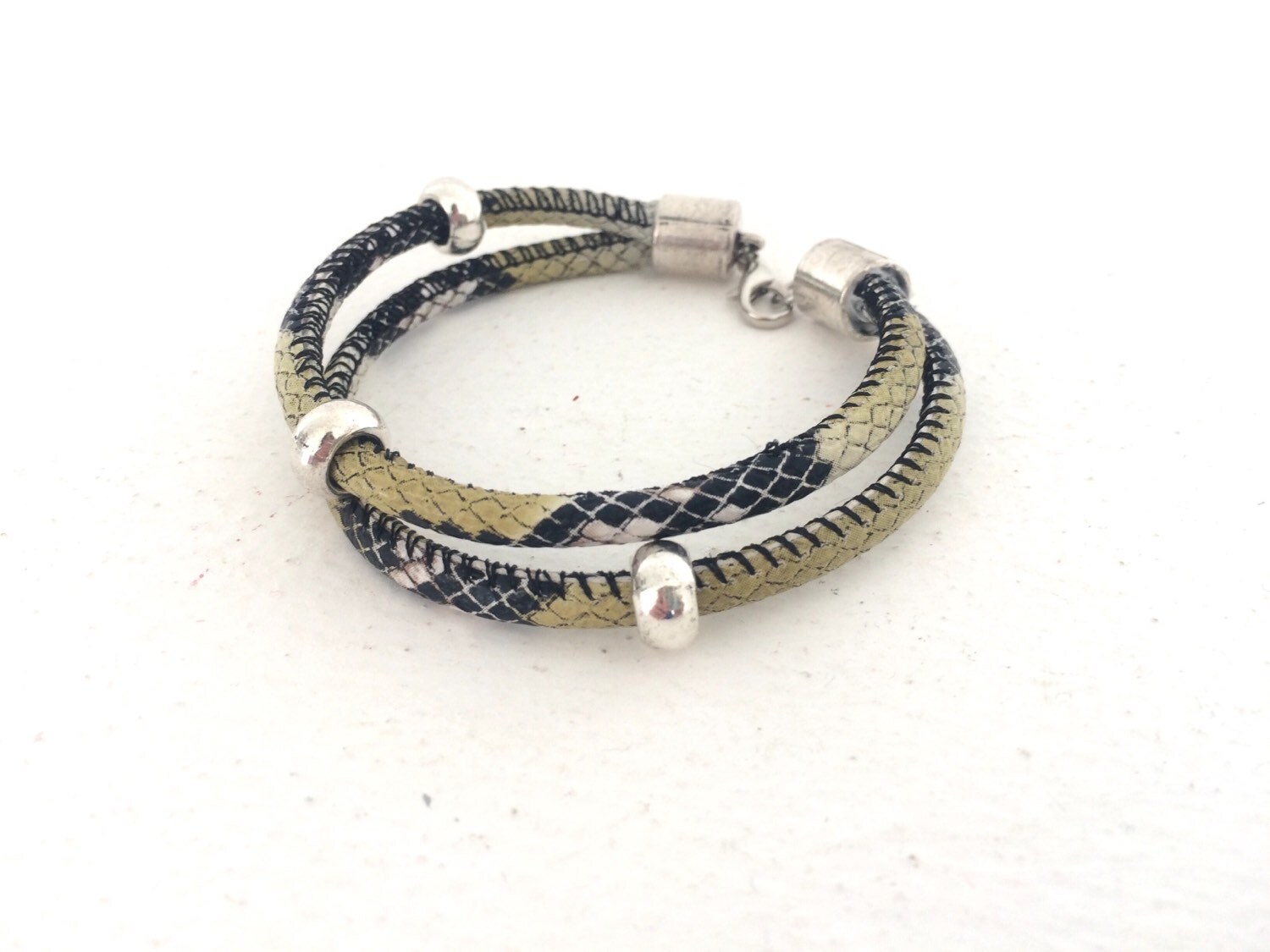 FOR HIM BRACELET, Bracelet for Men, Unisex, Eco Python Leather Bracelet, Handmade Jewelry for ...