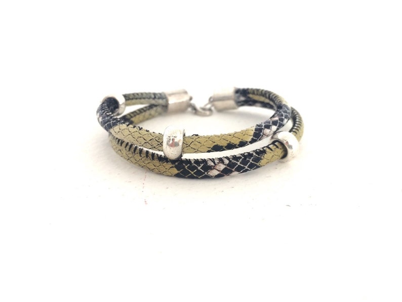 FOR HIM BRACELET, Bracelet for Men, Unisex, Eco Python Leather Bracelet, Handmade Jewelry for ...