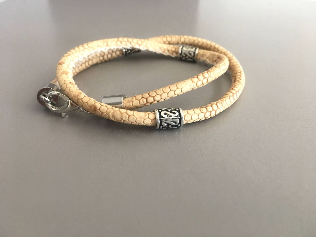FOR HIM BRACELET, Gift for Men, Python Leather Bracelet, Double Round ...