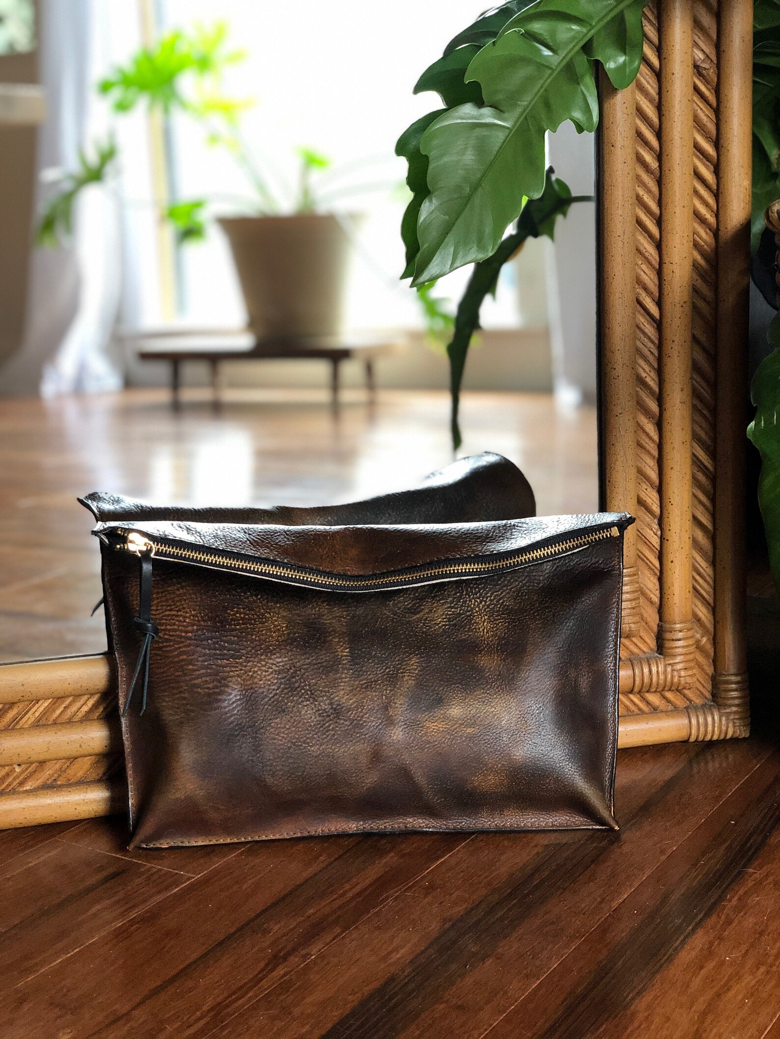 Large Leather Clutch Leather Zipper Clutch Fold Over Clutch | Etsy