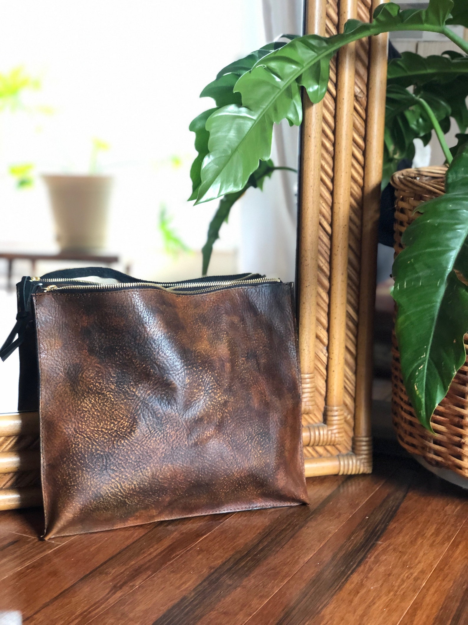 Large Leather Clutch Leather Zipper Clutch Fold Over Clutch | Etsy