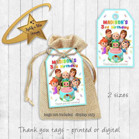 Cocomelon personalised birthday party thank you tags x 12 (or digital ...