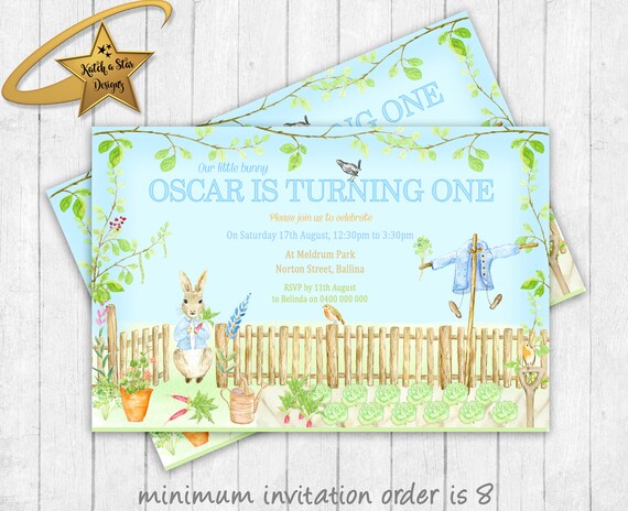 Peter Rabbit 1st birthday party personalised invitations (printed or ...