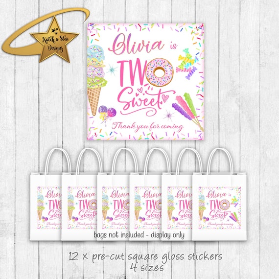 Two Sweet candy icecream 2nd birthday party personalised square gloss ...