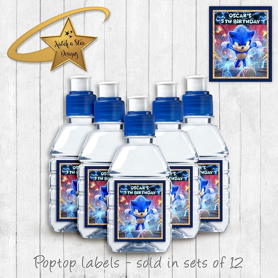 Sonic the hedgehog birthday party personalised gloss pop top drink ...