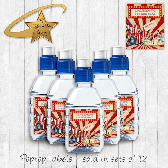 Circus big top carnival birthday party personalised gloss pop top drink ...