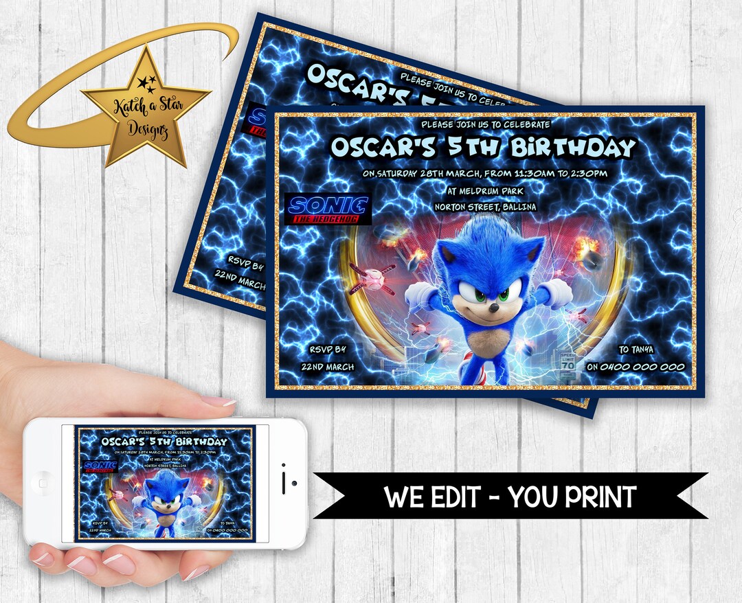 Sonic the Hedgehog Birthday Party Personalised Invitations - Etsy
