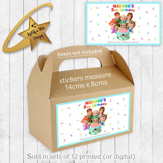 Cocomelon personalised birthday PARTY BOX label stickers x 12 (or ...