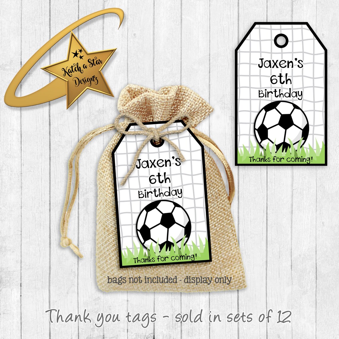 Soccer ball personalised birthday party thank you tags x 12 | Etsy