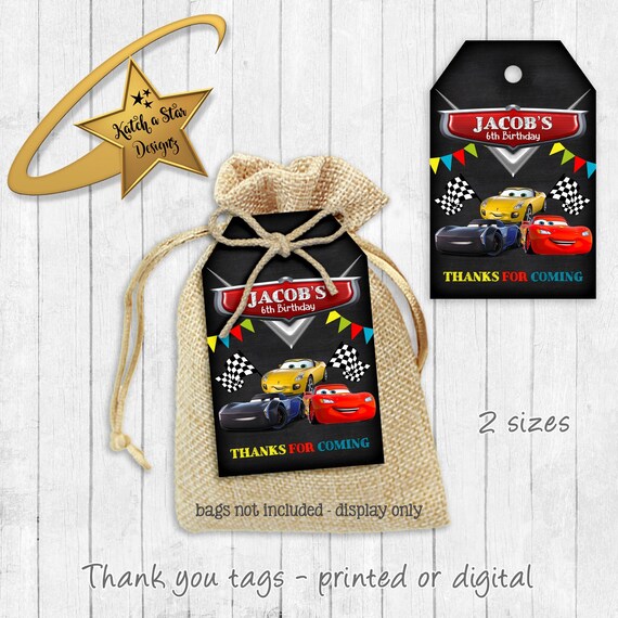 Cars lightening Mcqueen personalised birthday party thank you tags x 12 ...