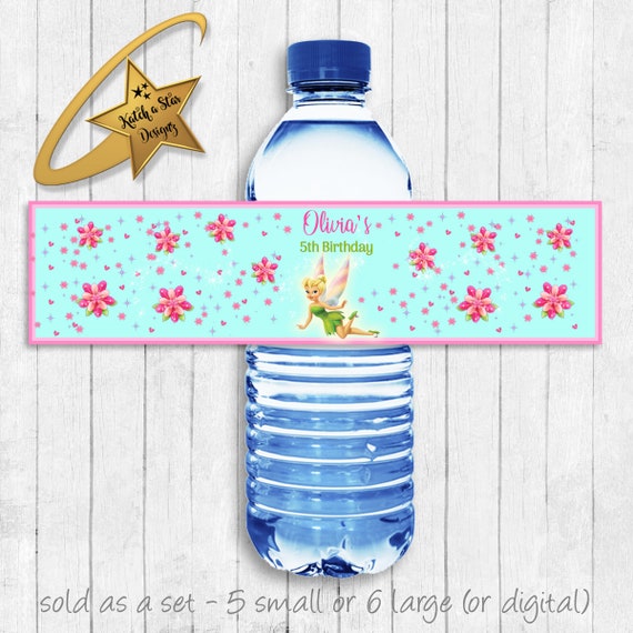 Tinkerbell fairy personalised birthday party water bottle labels x 5 ...