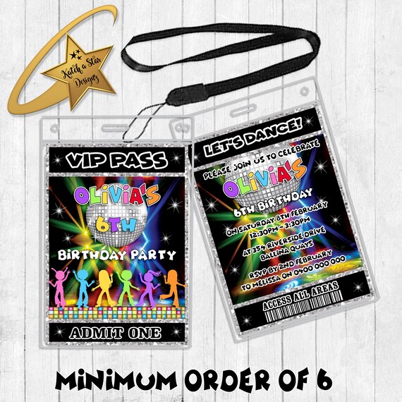 Disco / dance party double sided personalised birthday party lanyard ...