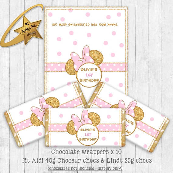 Minnie Mouse pink polka dots personalised birthday party chocolate ...