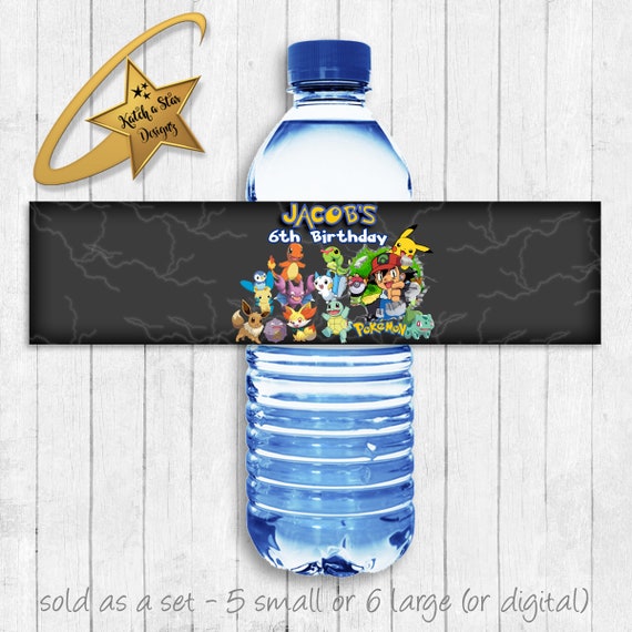 Pokemon personalised birthday party water bottle labels x 5 (or digital ...