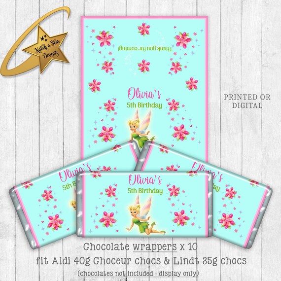 Tinkerbell fairy personalised birthday party chocolate wrappers x 10 ...