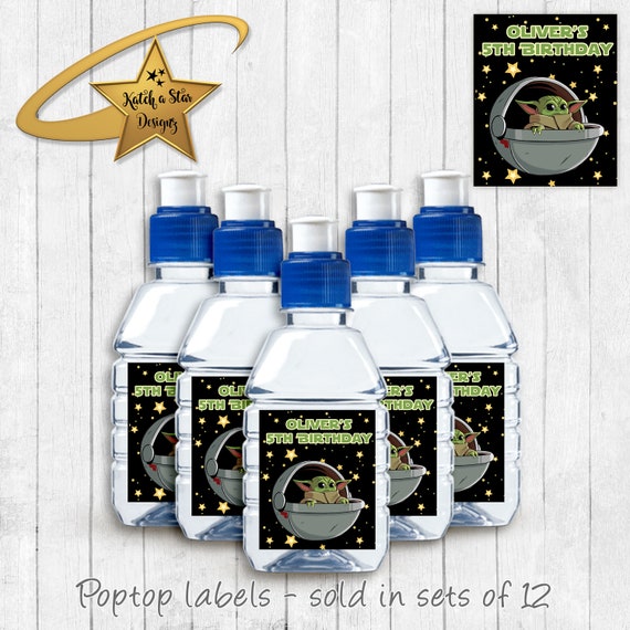 Baby Yoda star wars birthday party personalised gloss pop top drink ...