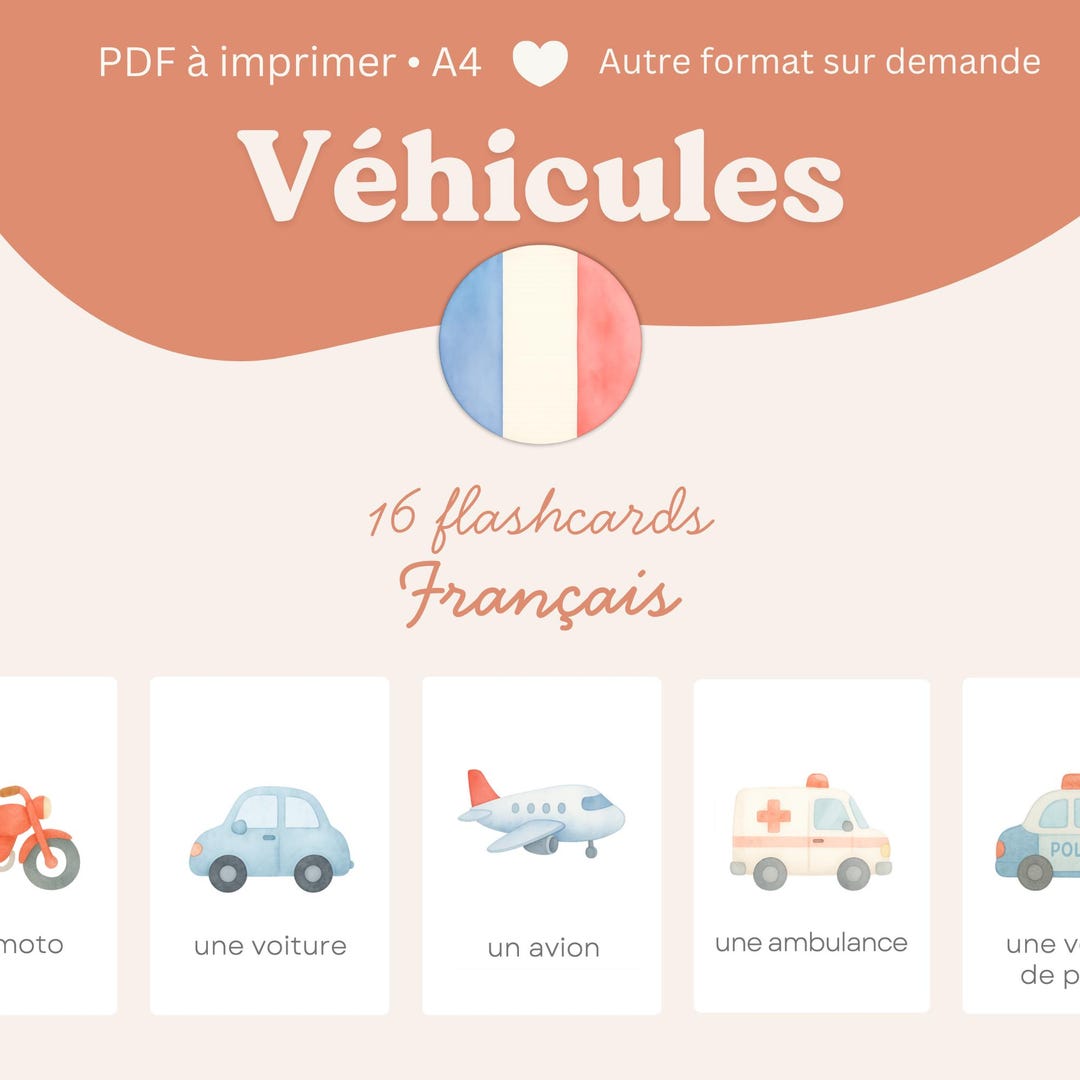 Printable Flashcards – Vehicles of Transport in French – Educational ...