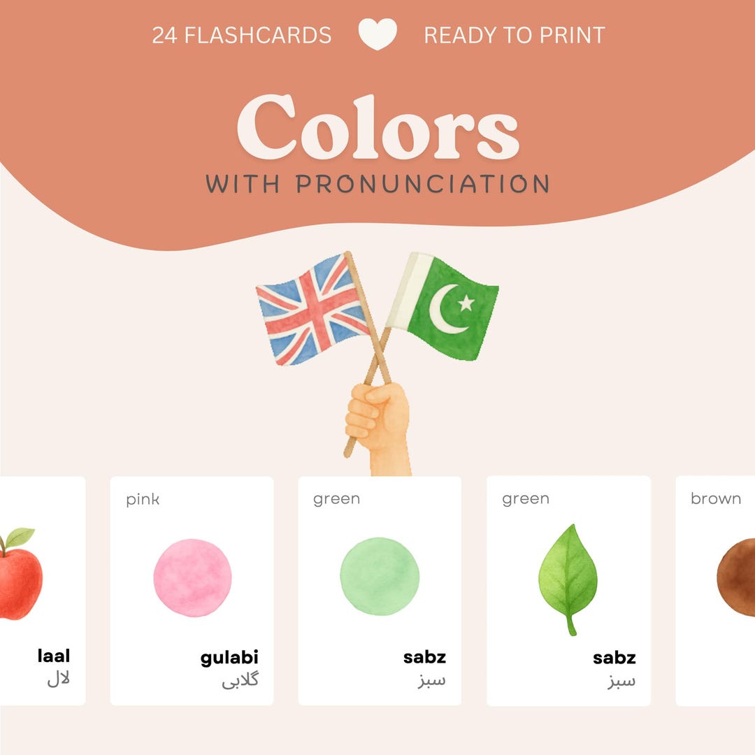 Printable Flashcards – Urdu Colors With Phonetics – Easy Learning - Etsy