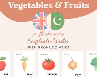 Printable Flashcards – Fruits and Vegetables in English & Urdu – 32 ...