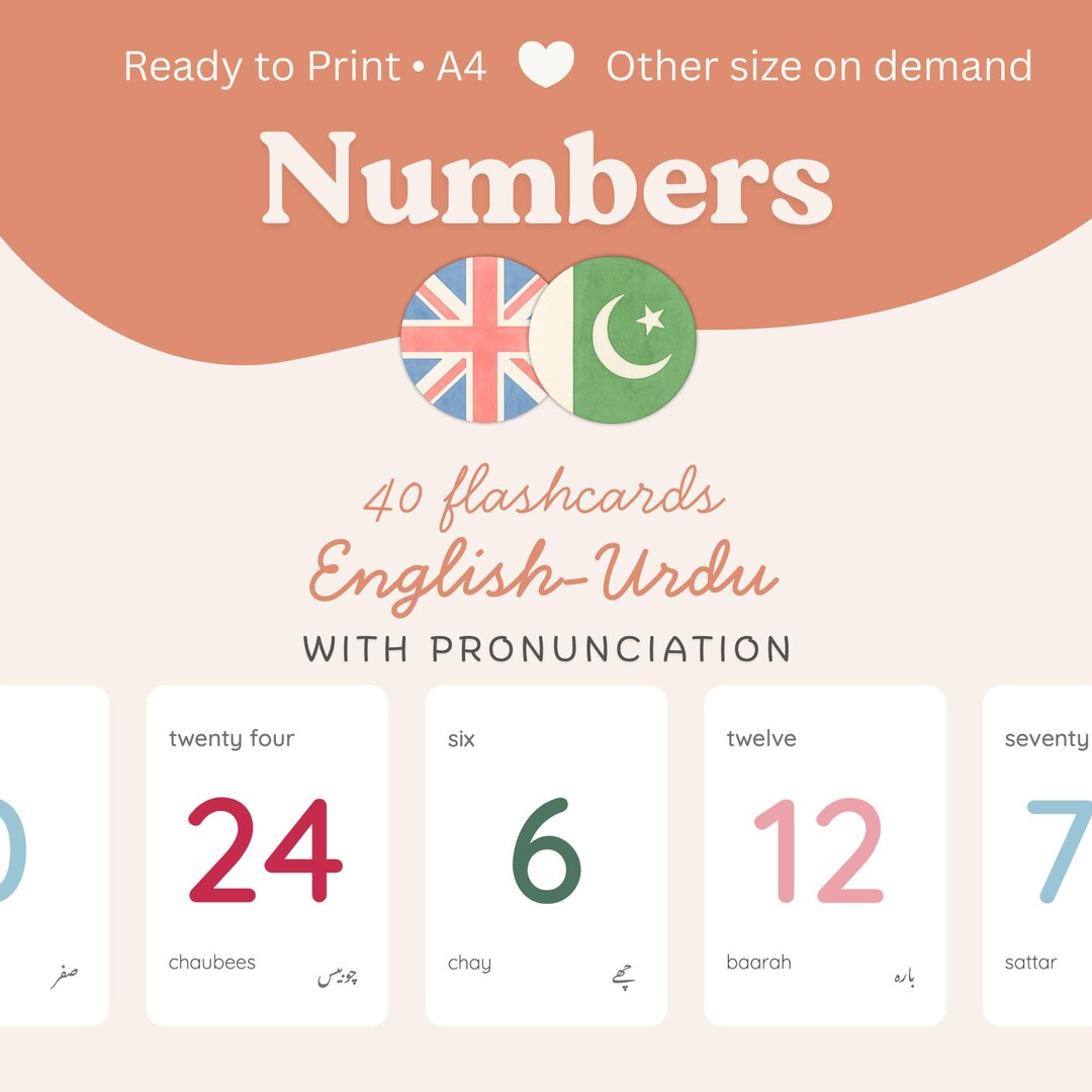 English–urdu Number Flashcards for Kids | Learn Counting 0–30 + Tens ...