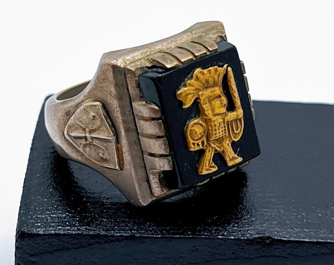 Vintage 1950s Aztec Warrior Mexican Outlaw Biker Ring Peso Ring Mexican ...