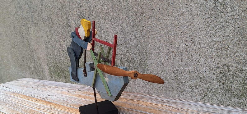 Antique Mechanical Propeller Runs Saw Original Paint Whirligig Folk Art ...