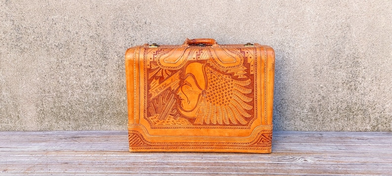 Vintage NOS Mexican Hand Tooled and Assembled Leather Suitcase - Etsy