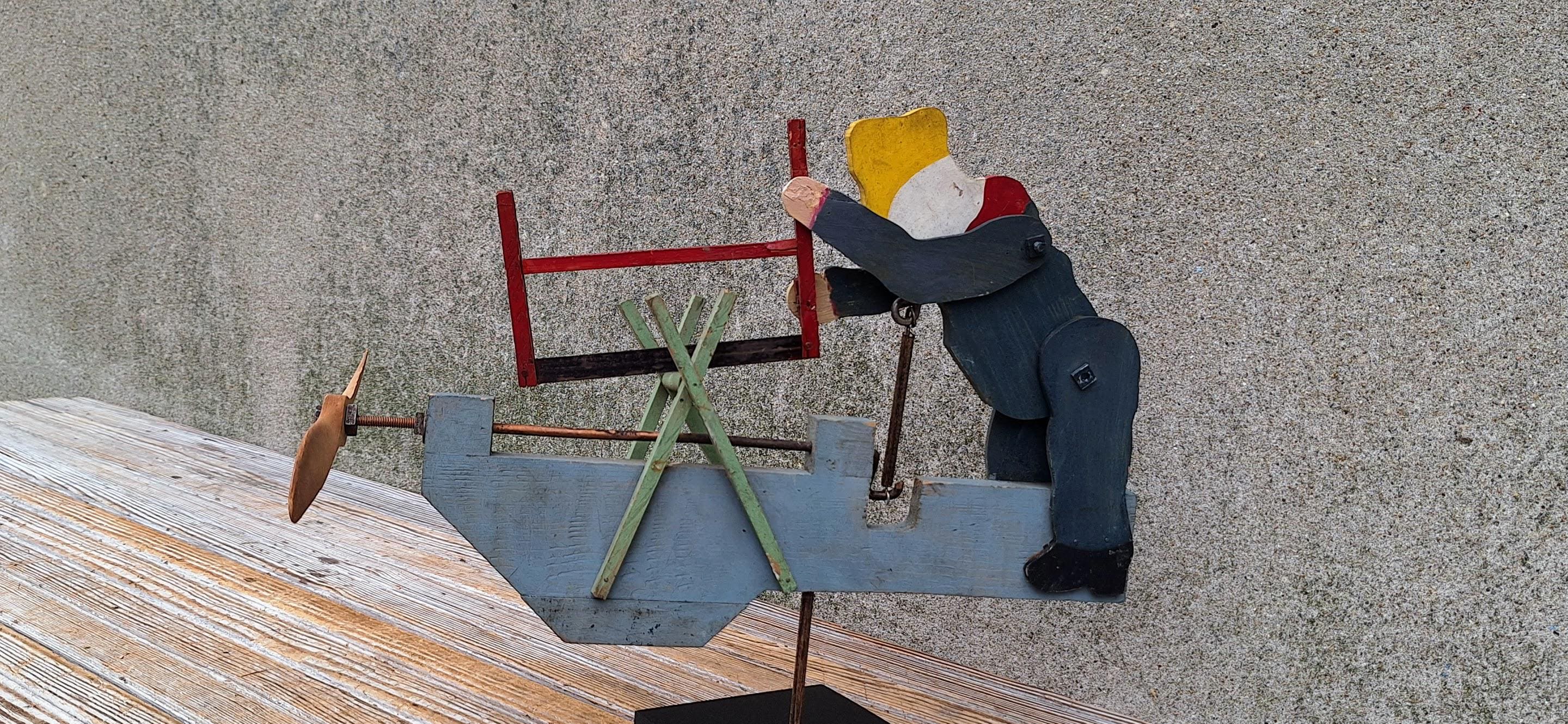 Antique Mechanical Propeller Runs Saw Original Paint Whirligig Folk Art ...
