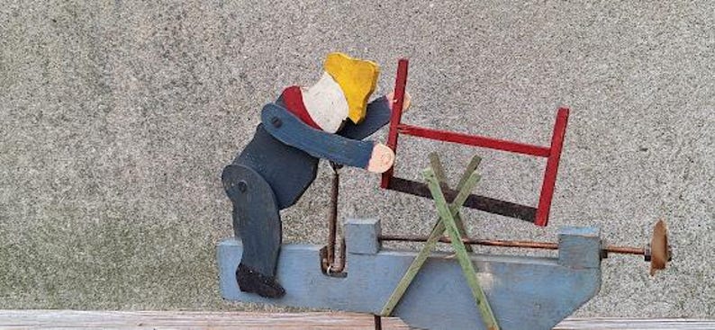 Antique Mechanical Propeller Runs Saw Original Paint Whirligig Folk Art ...