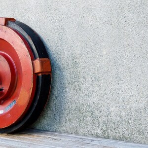 Large Vintage Industrial Pine Round Red Paint Wall Hanging Factory Mold ...