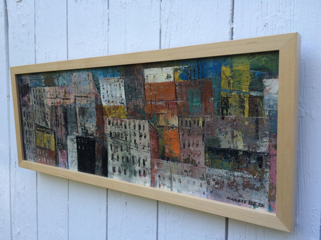 Mid Century Modern Abstract Cubist Oil on Board New York City Margit ...