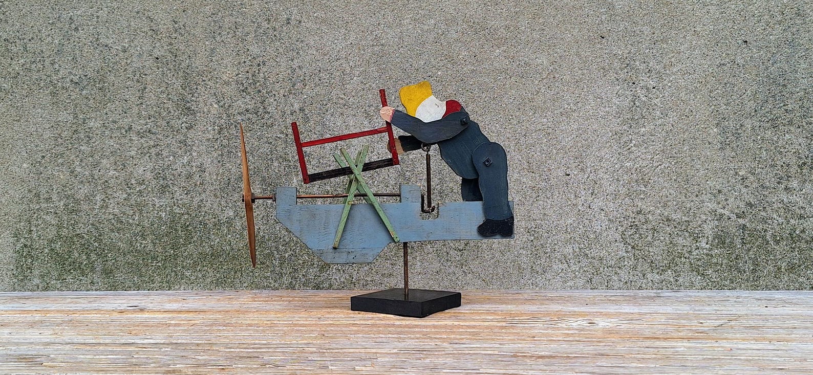 Antique Mechanical Propeller Runs Saw Original Paint Whirligig Folk Art ...