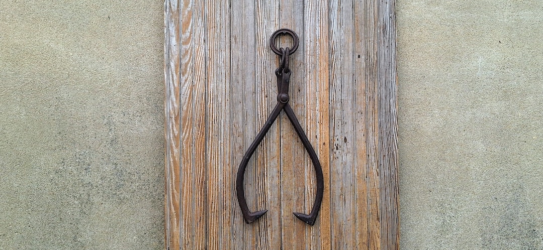 Antique Hand Blacksmith Forged Iron Farm Tool Tongs Hangers Primitive ...