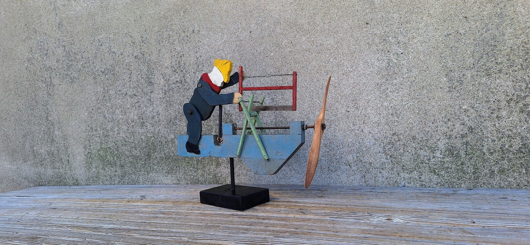 Antique Mechanical Propeller Runs Saw Original Paint Whirligig Folk Art ...